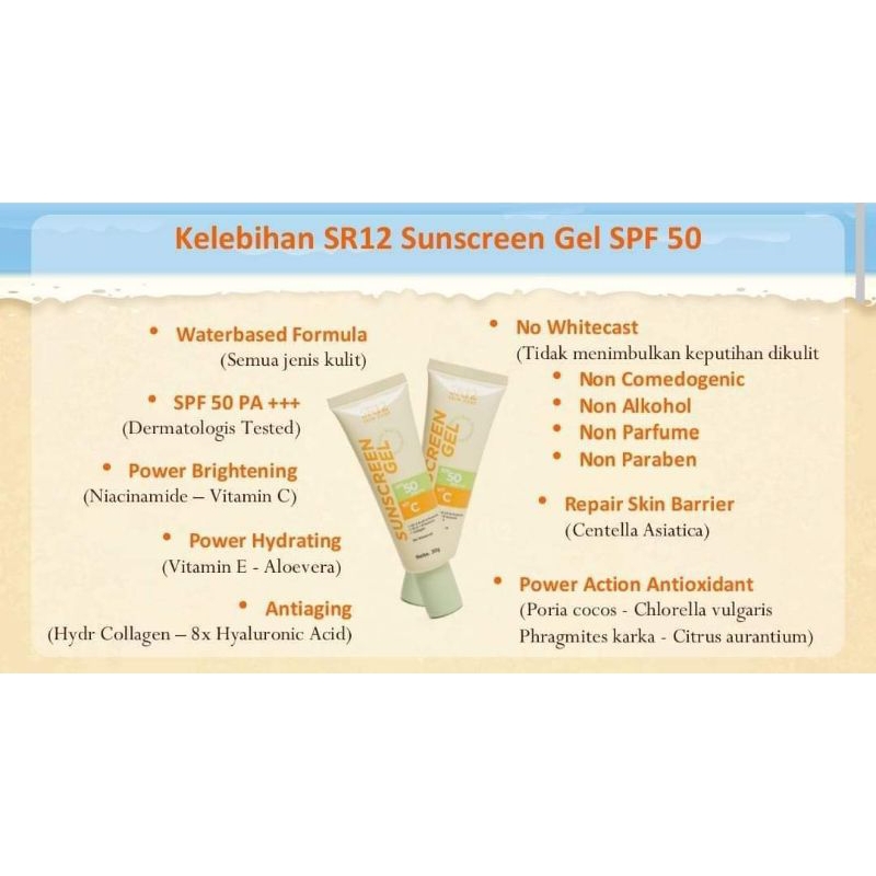 Jual SR12 SUNSCREEN GEL SPF 50 PA+++ COCOK UNTUK SEMUA JENIS KULIT ...