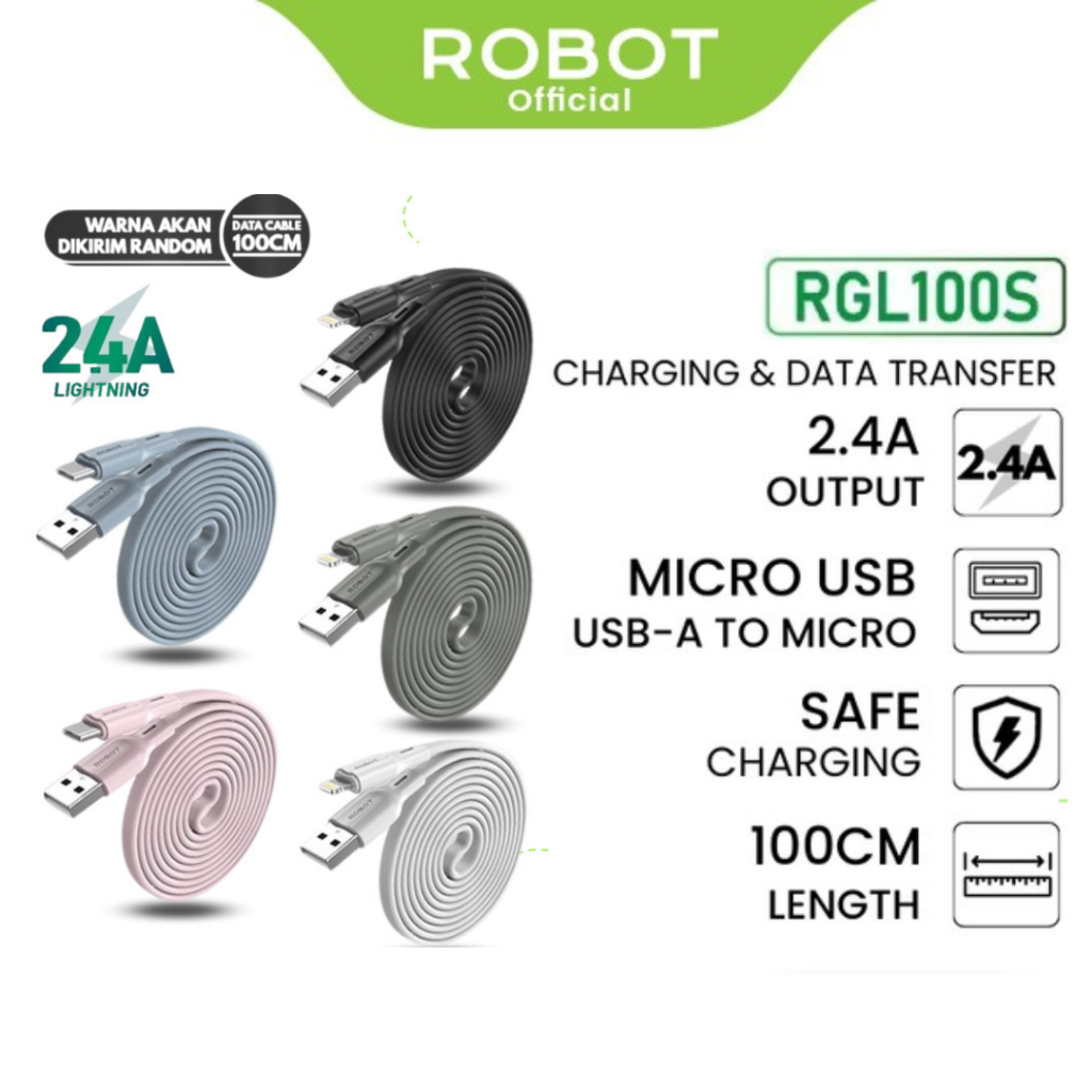Jual ROBOT RGL100S Eceran Kabel Data Lightning 2,4A 100 Cm | Shopee ...