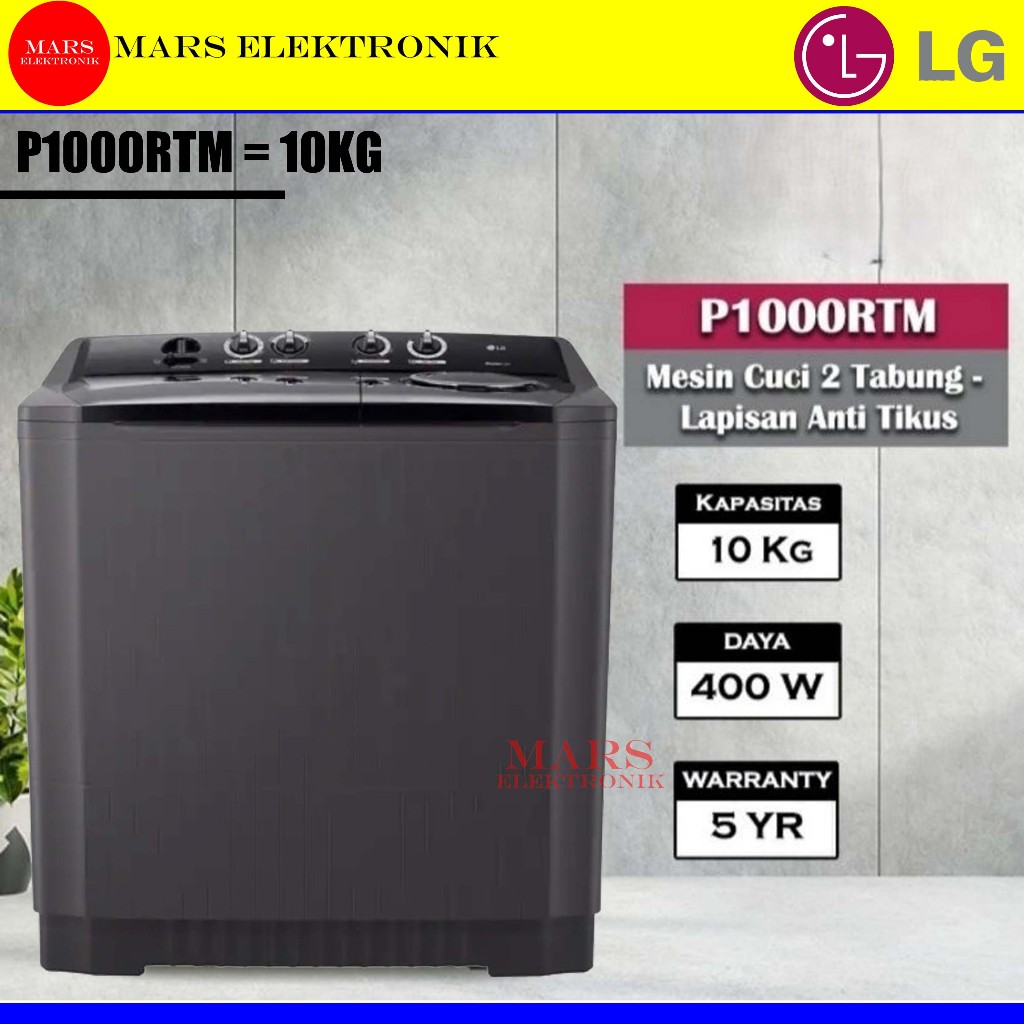 Jual MESIN CUCI LG P1000RTM / P1000RT -10 KG 2 TABUNG - DENGAN 3 ...