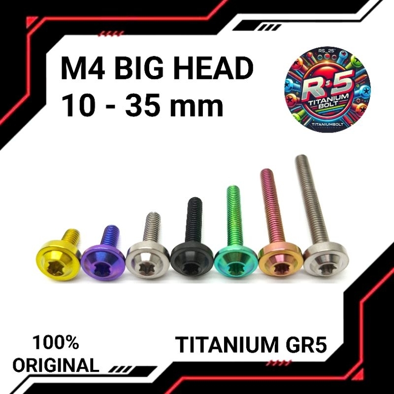 Jual BAUT M4 BIG HEAD TITANIUM GR 5 ( DRAT 6 ) | Shopee Indonesia
