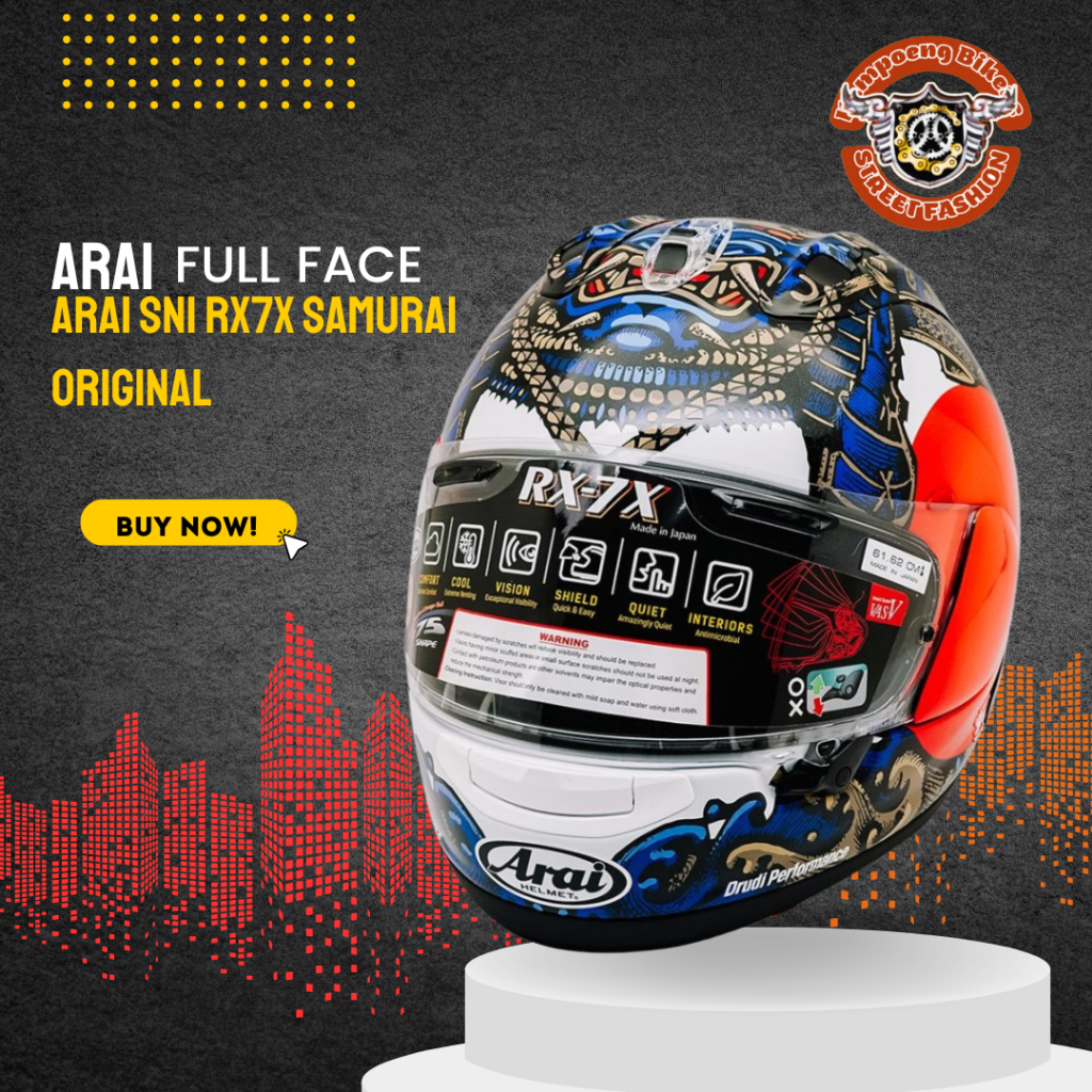 Jual ARAI SNI RX7X SAMURAI Helm Full Face - Blue Red White - L | Shopee ...