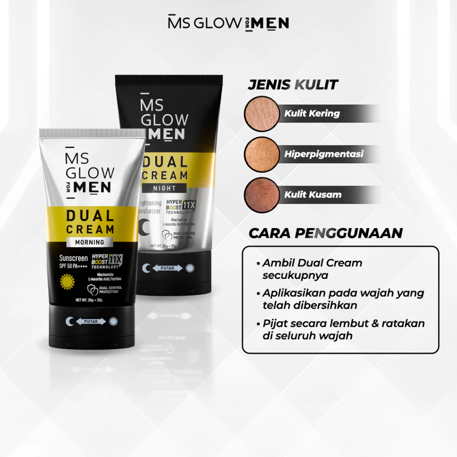 Jual Dual Cream Sunscreen SPF 50 PA++++ - Cream Men Dual Cream - MS Glow For Men - New | Shopee ...