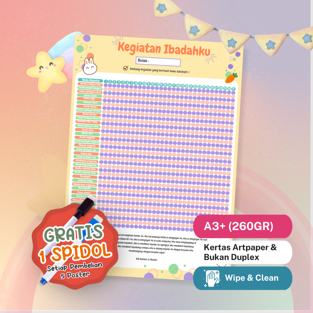 Jual POSTER LAMINASI List Ibadah / Poster Ibadah Ramadhan / Poster ...