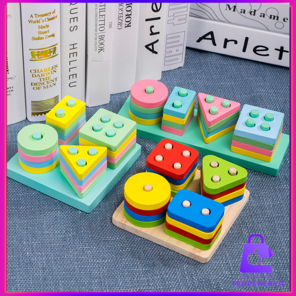 Jual OST Mainan Edukasi Anak Puzzle Kayu Geometri Panjang mainan Balita ...