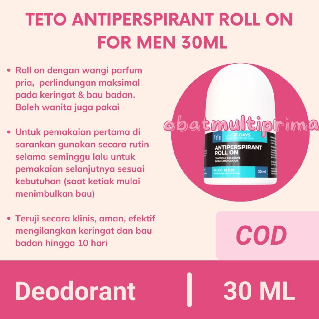 Jual Teto Antiperspirant Roll on for Men / Deodorant Pria Tahan hingga ...