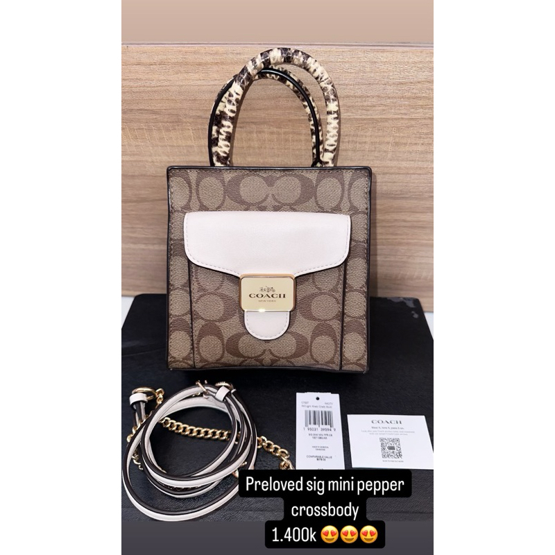 Jual Preloved Tas Coach Signature Mini Pepper Crossbody Light Khaki ...