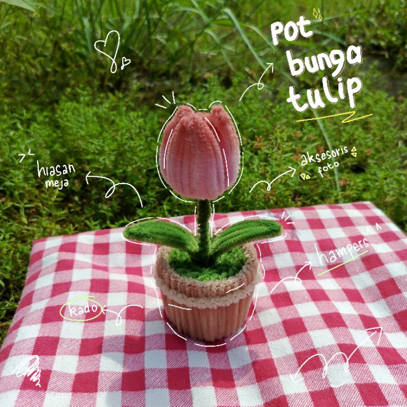 Jual Pot Bunga Tulip Mini // Pot Bunga Kawat Bulu Tulip // Pipe Cleaner ...