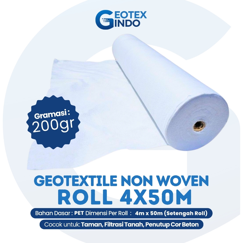 Jual Geotex Non Woven Roll 4x50m geotextile geotekstil 200gr | Shopee ...
