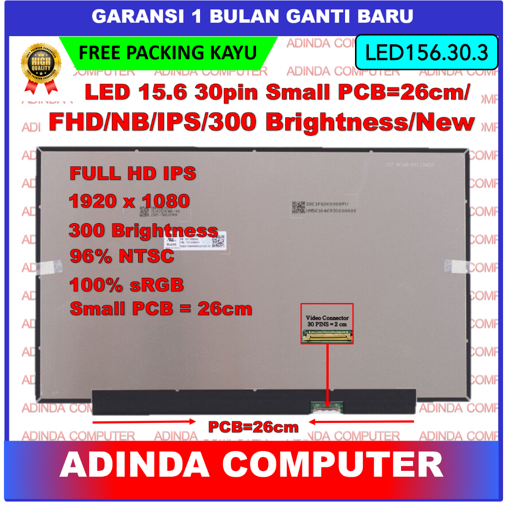 Jual LCD LED 15.6 15 Inch 30 Pin 30pin Small Narrow Full HD FHD IPS 300cd PCB 26cm No Bracket ...