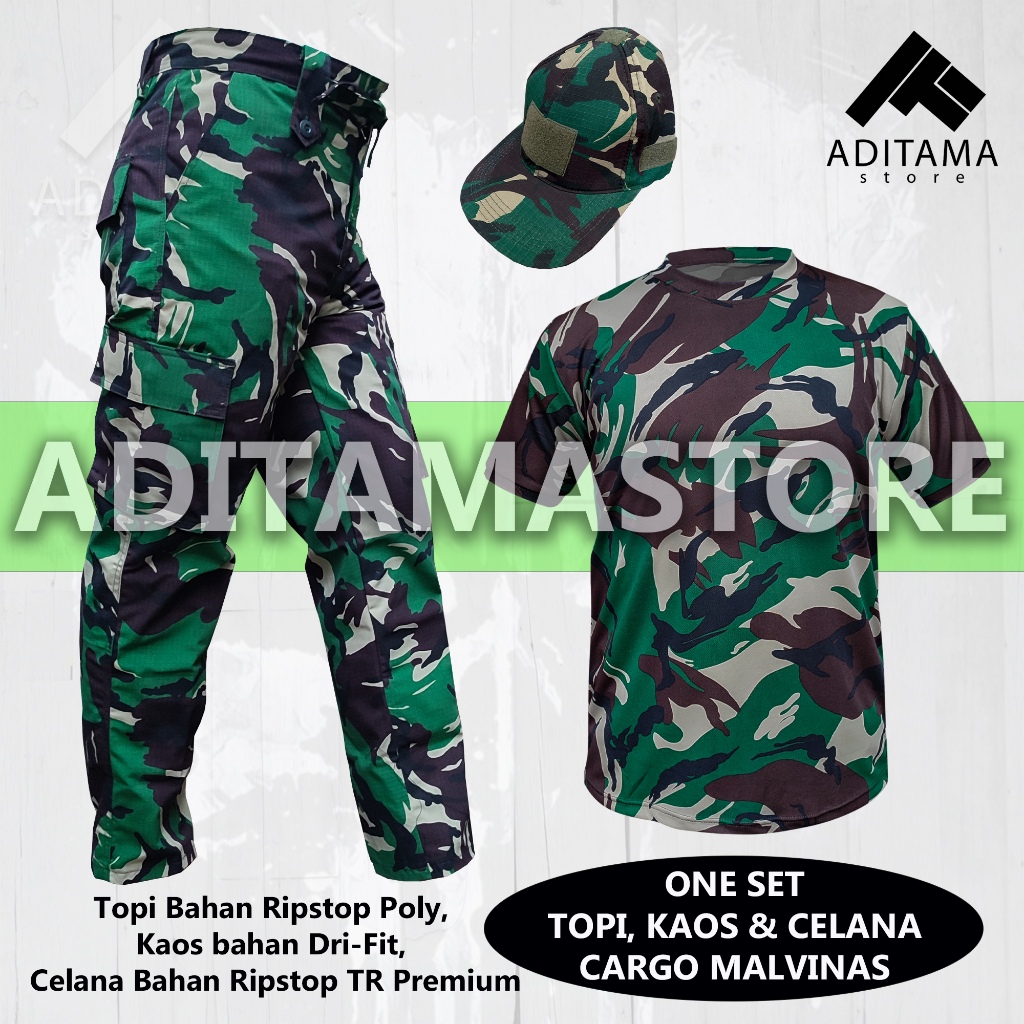Jual SATU SET SETELAN BAJU KAOS DRYFIT TOPI CELANA PDL LORENG MALVINAS TNI AD OBLONG | Shopee ...