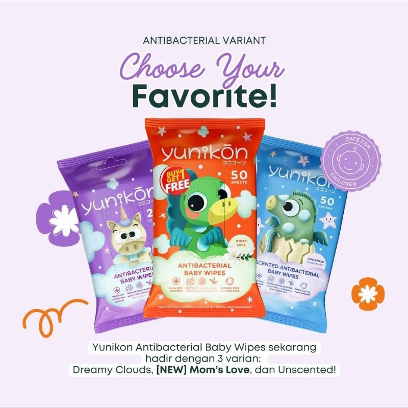 Jual TISSUE BASAH YUNIKON 50'S antibacterial baby wipes | Shopee Indonesia