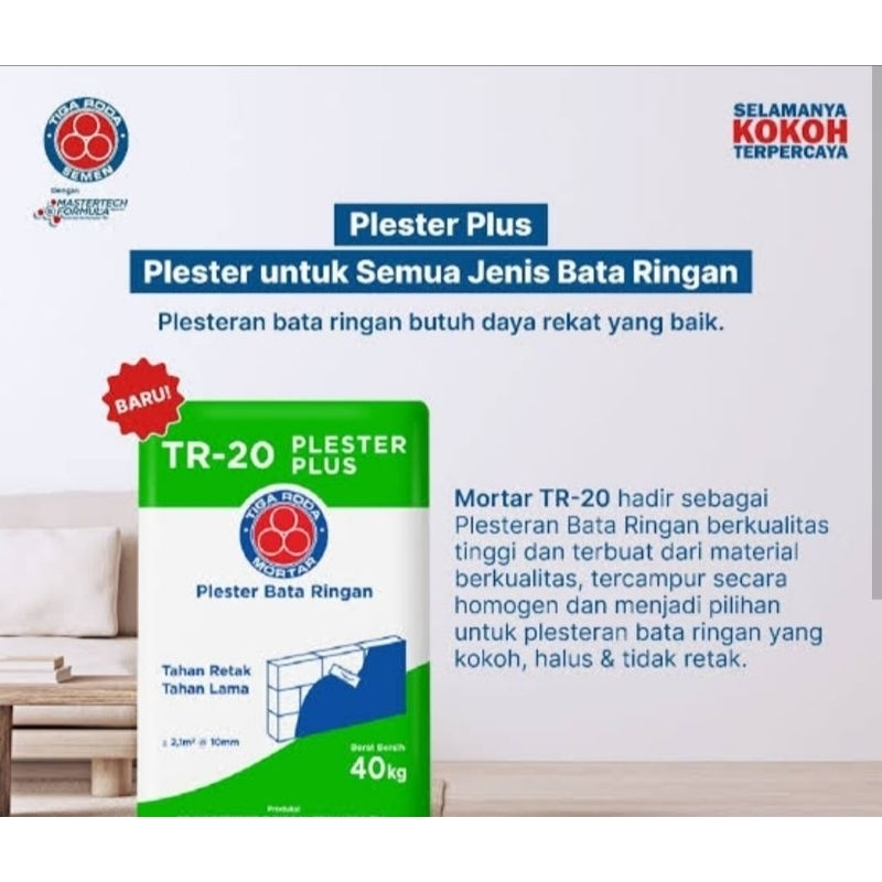 Jual Mortar Tigaroda TR-20 Plester Bata Ringan 40kg 1 DO 200 zak Free ...