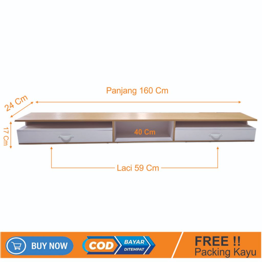 Jual Meja Tv Gantung Tempel Dinding Ukuran 160 x 24 x 16 Cm Rak Laci ...