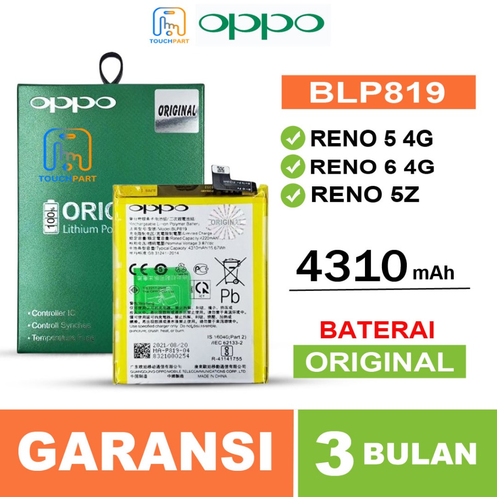 Jual BATERAI BATRE OPPO RENO 5 4G / RENO 6 4G / RENO 5Z / BLP819 ...