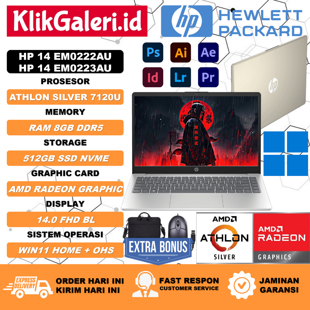 Jual Laptop HP 14s EM0222AU EM0223AU AMD ATHLON SILVER 7120U 8GB DDR5 ...
