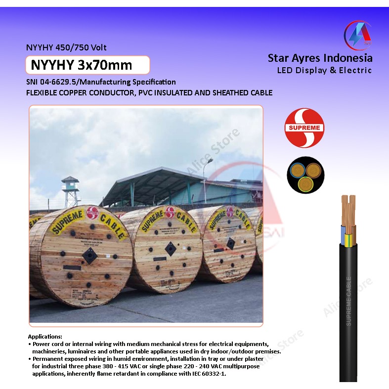 Jual KABEL NYYHY 3X70 MM SUPREME / KABEL SERABUT NYYHY 3X70MM / KABEL ...