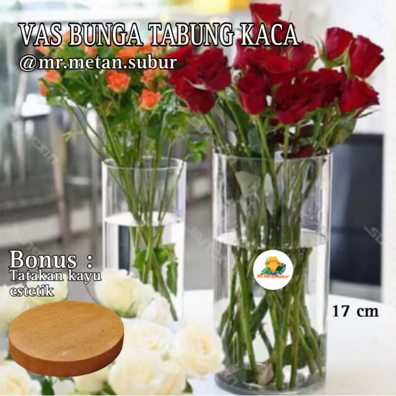 Jual premium vas bunga / tanaman kaca tabung tebal tinggi 17 cm gambar ...