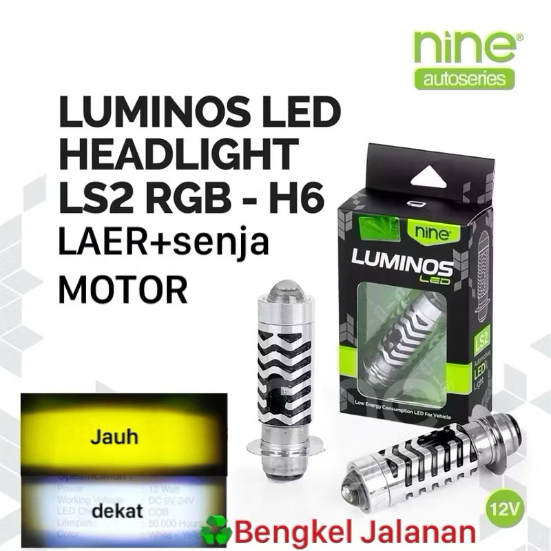 Jual LAMPU LED UTAMA MOTOR H6 LASER WHITE YELLOW LUXIMOS NINE LS2/LS3 + SENJA | Shopee Indonesia