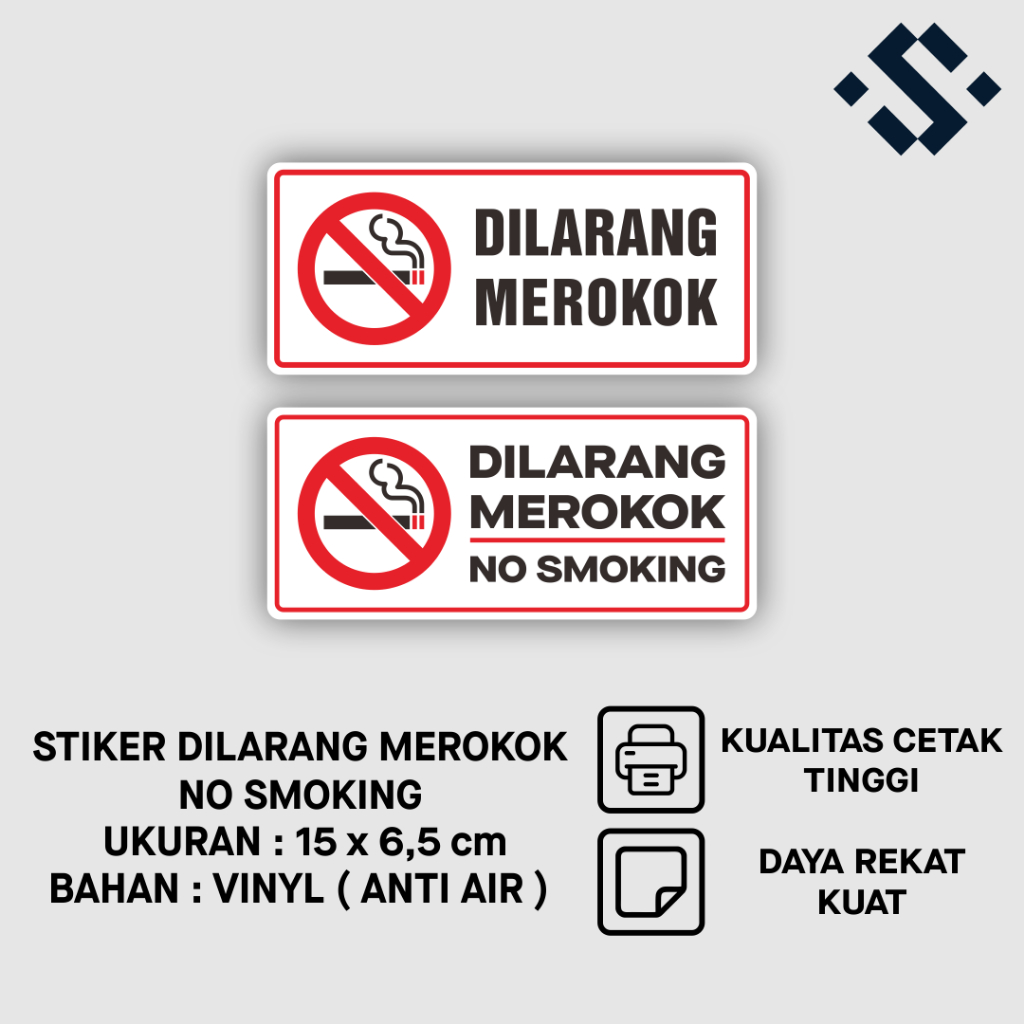 Jual Sticker Label Vinyl Stiker Sign Dilarang Merokok No Smoking 15 x 6 ...