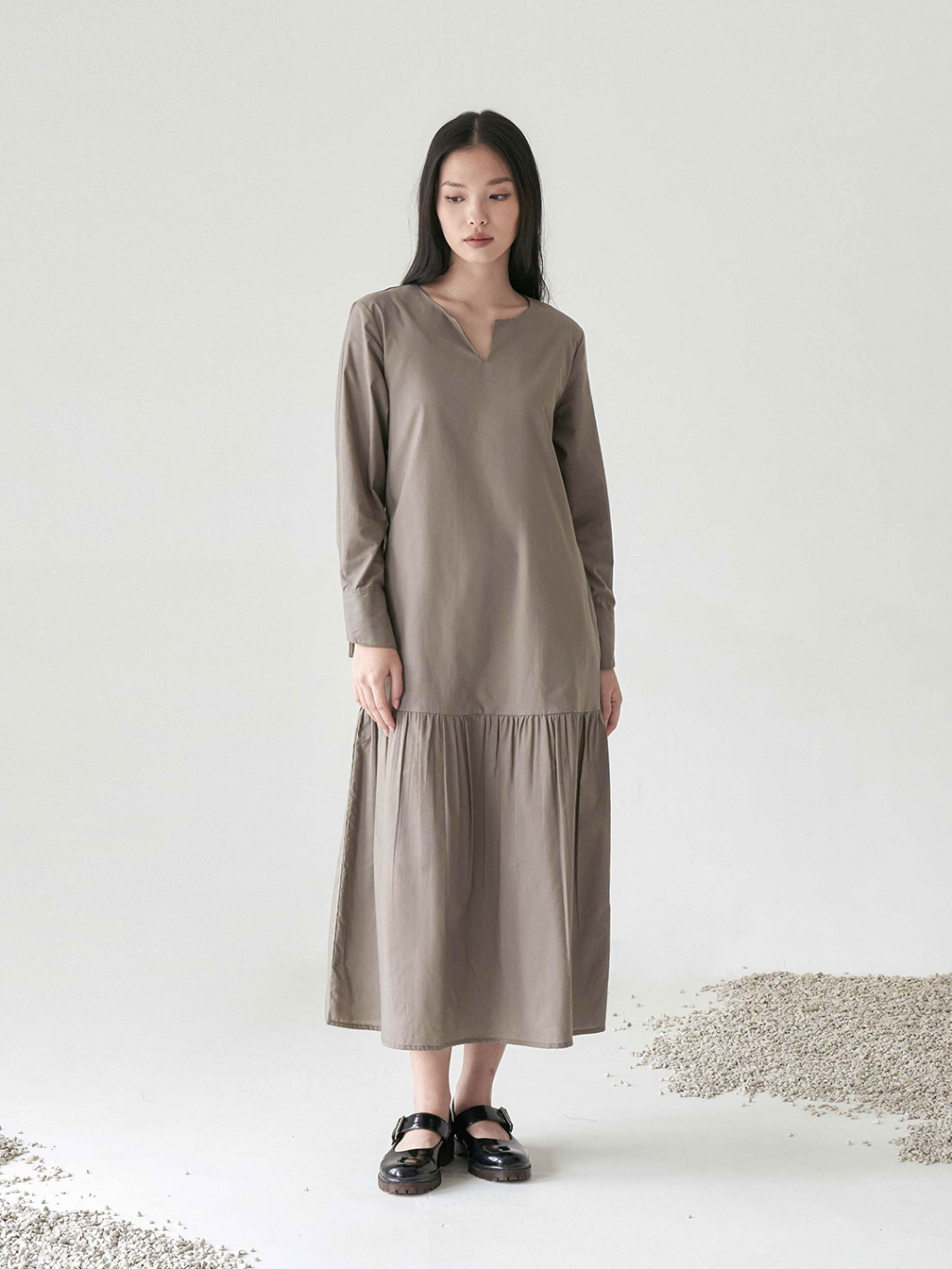 Jual InKano Hannover - Midi dress katun lengan panjang warna biru navy ...