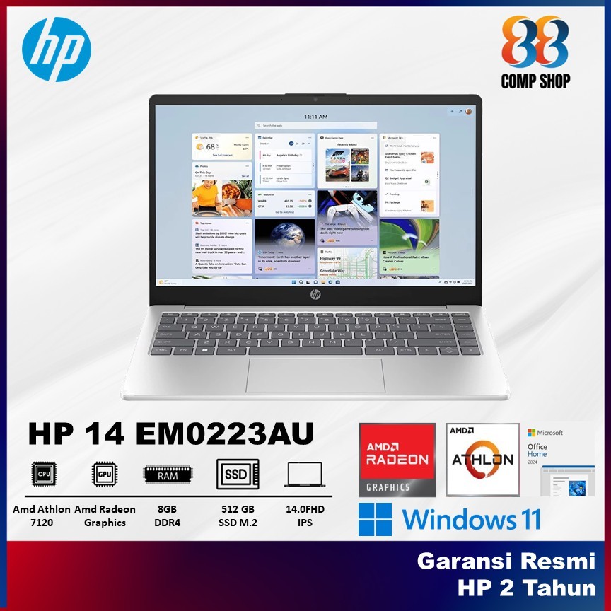 Jual Laptop HP 14 ATHLON 7120 8GB 512GB SSD W11+OHS 14.0FHD IPS BLIT ...