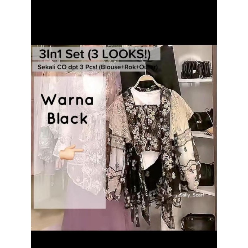 Jual 3in1 salma one set rok wanita lace brukat/baju kondangan/satu set ...