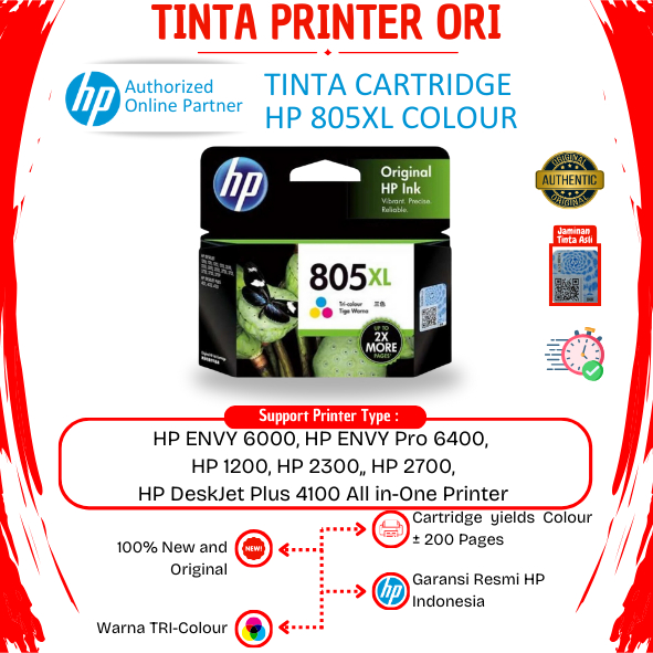 Jual HP 805XL Colour (Warna) Ink Cartridge Original For Printer HP Envy ...