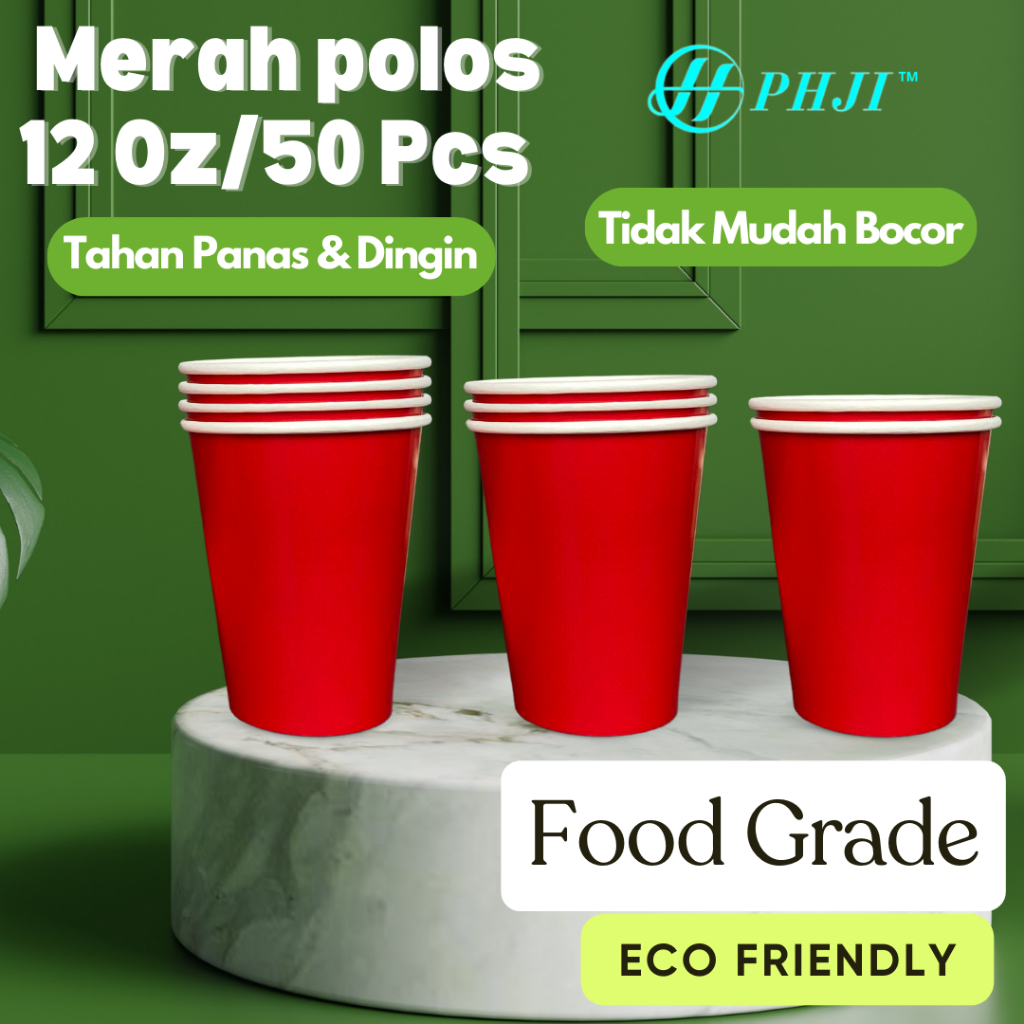 Jual [ 50 PCS ] PAPERCUP MINUMAN 12 OZ POLOS DOUBLE WALL KRAFT MERAH ...