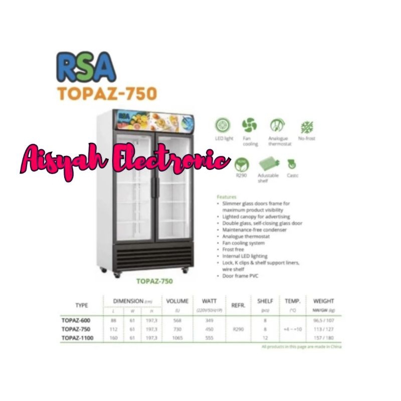 Jual SHOWCASE RSA 2 PINTU TOPAZ-750 GARANSI RESMI | Shopee Indonesia