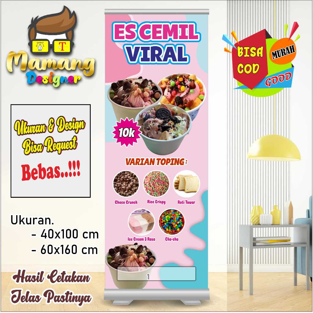Jual Cetak Spanduk Banner Custom Ice Cream Cemil Bagus Pink | Shopee ...