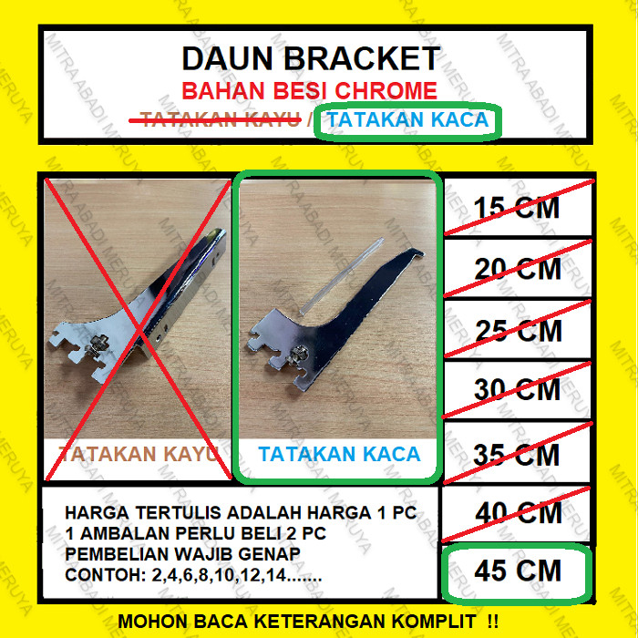 Jual Daun Bracket Kaca 45 cm Penyangga Display Kaca Ambalan | Shopee ...