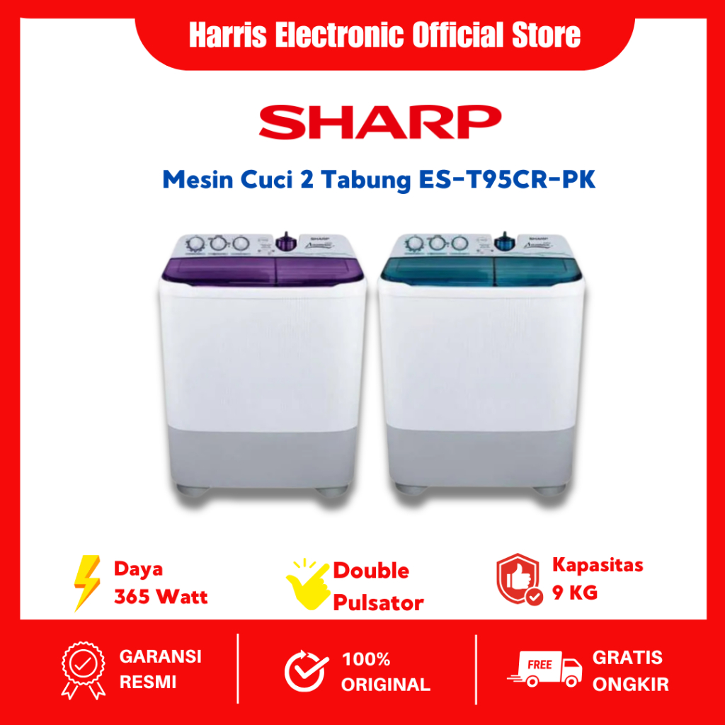 Jual SHARP Mesin Cuci ES T95CR-VK/BK/PK Kapasitas 9 kg Hemat Listrik Garansi Resmi | Shopee ...