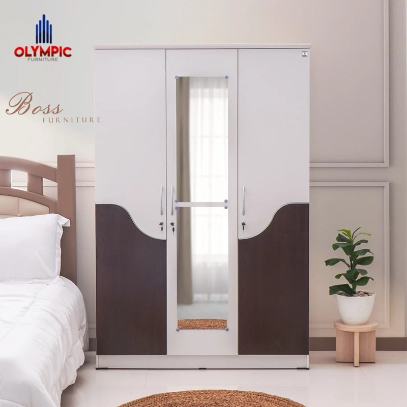 Jual lemari tiga pintu minimalis olympic modern cermin gantungan Alana 3pintu | Shopee Indonesia