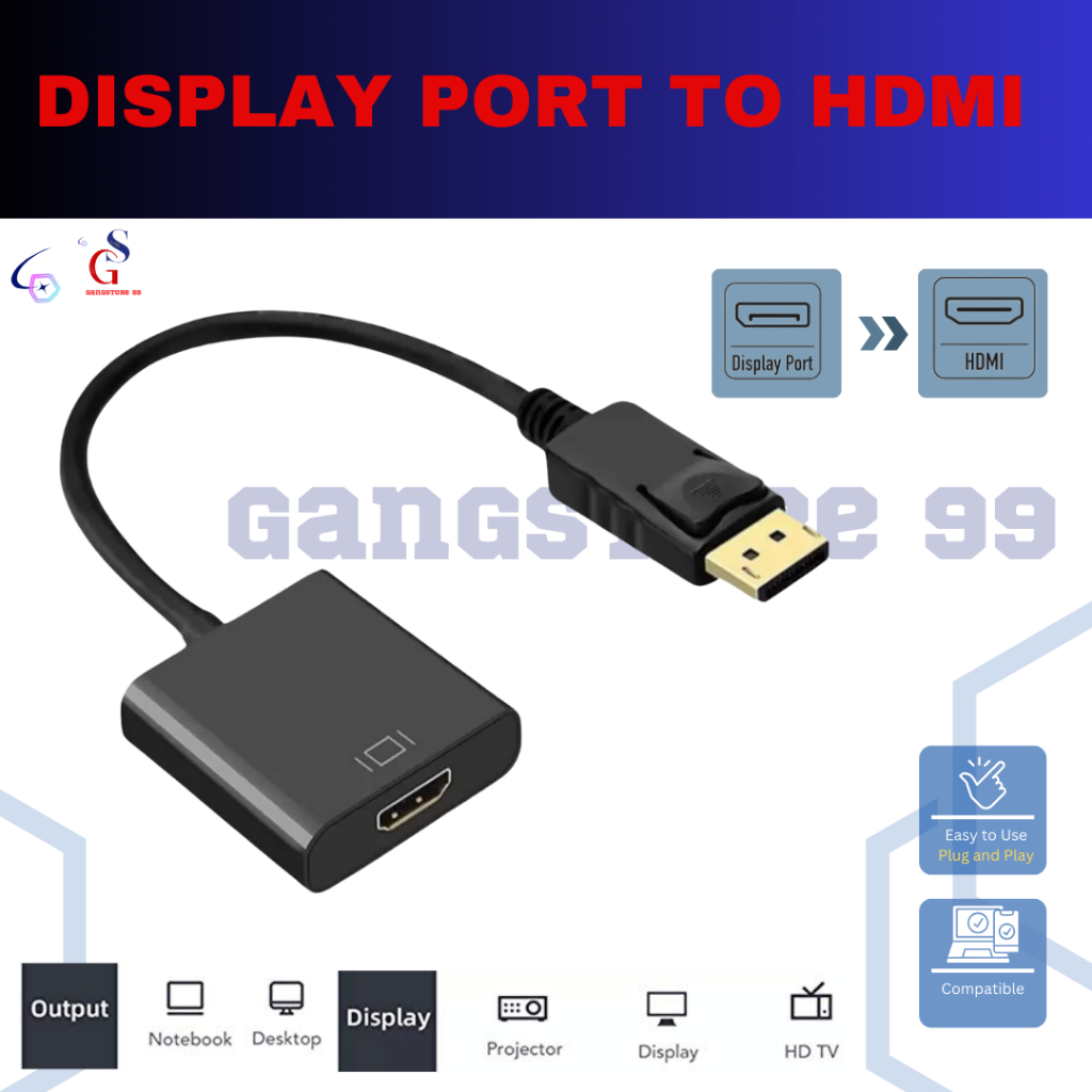 Jual Converter Display Port to HDMI, Displayport Adapter Male To HDMI ...