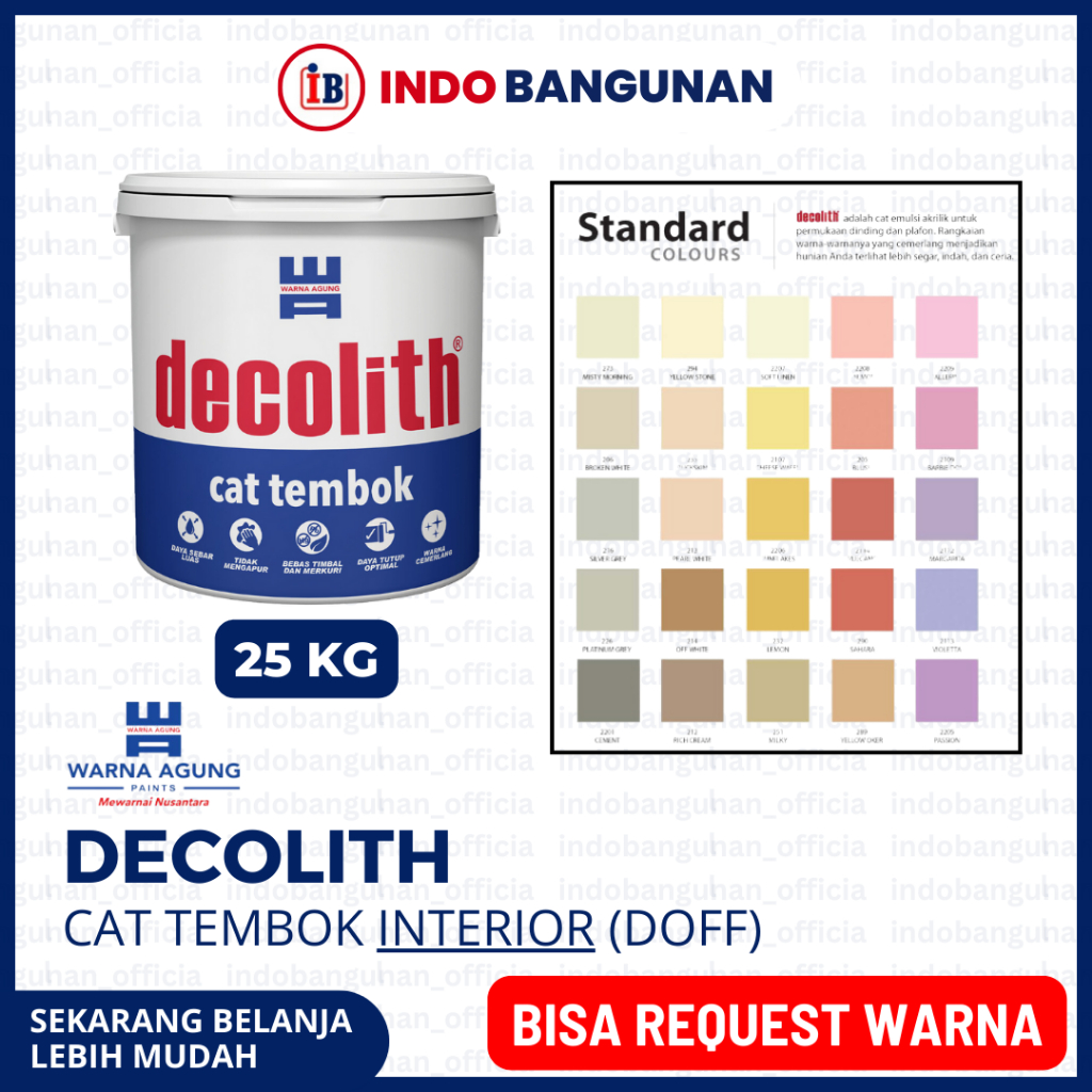 Jual CAT TEMBOK INTERIOR WARNA AGUNG DECOLITH 25KG / BISA REQUEST ...