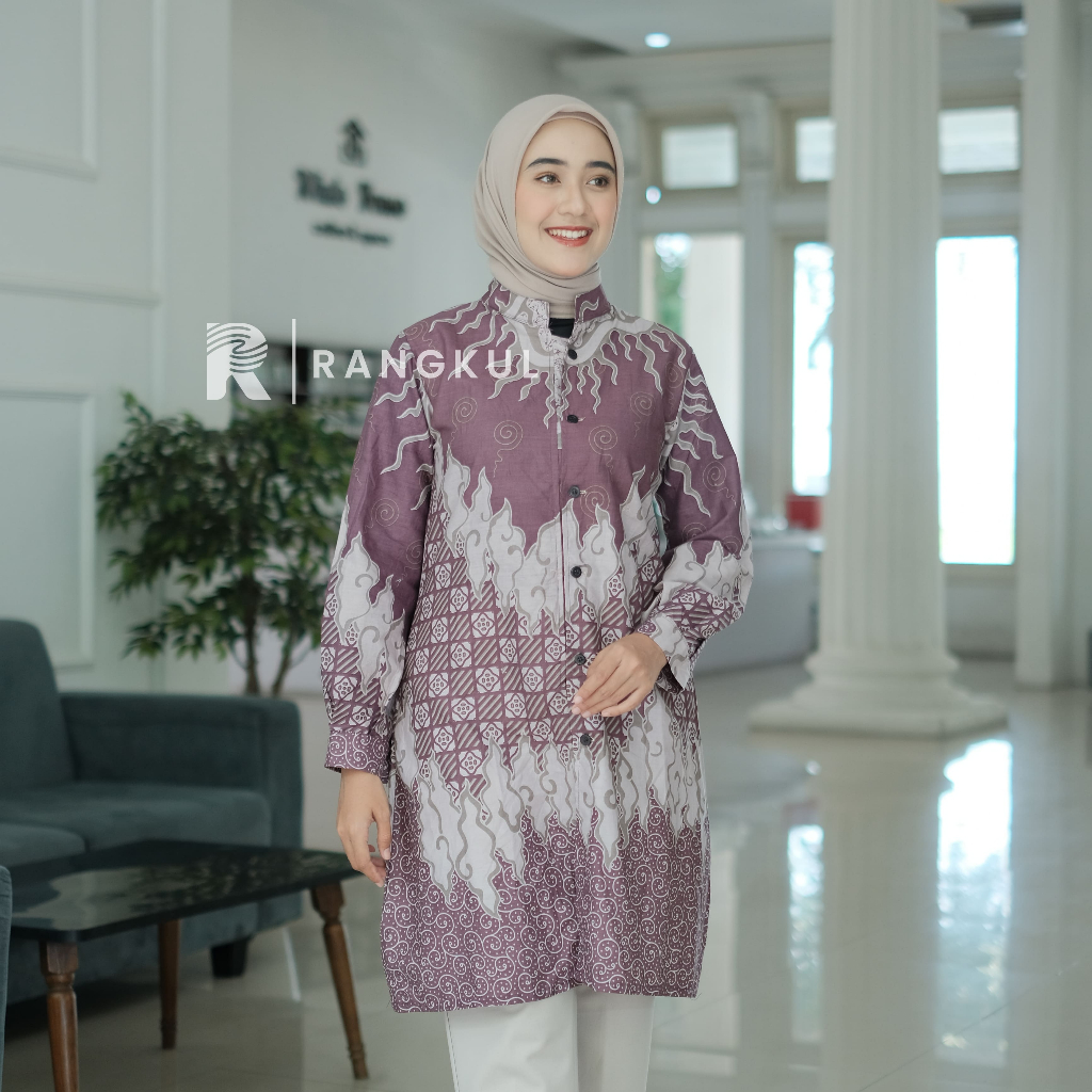 Jual RANGKUL Tunik Batik Kerja Wanita Modern Seroja Mauve | Shopee ...