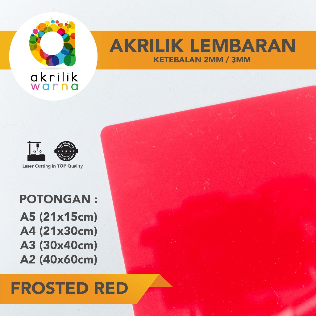 Jual AKRILIK WARNA LEMBARAN POTONGAN - Frosted Red Merah A5 A4 A3 A2 ...
