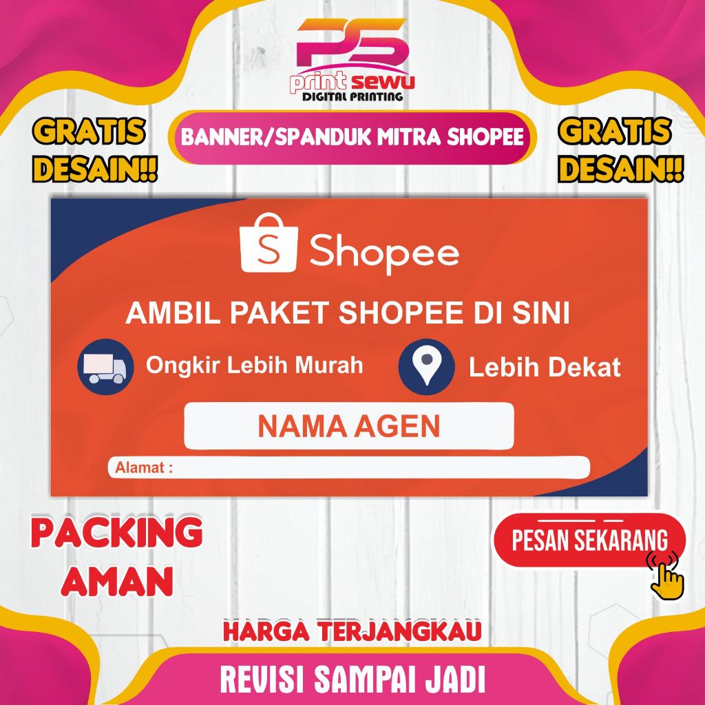 Jual CETAK BANNER SPANDUK MITRA SHOPEE CUSTOM | TERSEDIA BANYAK UKURAN | BISA GANTI NAMA TOKO ...