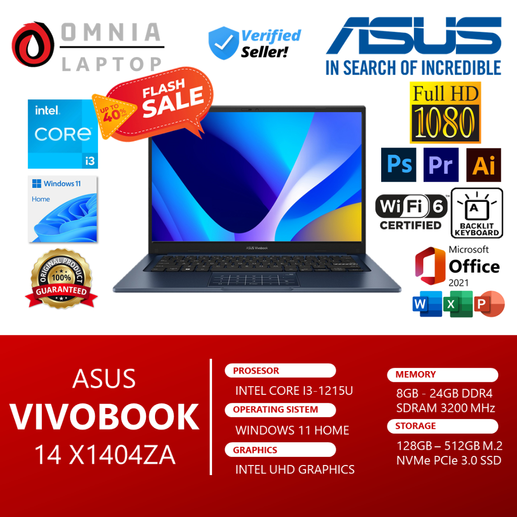 Jual Laptop Asus Vivobook X1404ZA Intel I3 1215U Ram 16GB 512GB Ssd 14.0” Full hd Windows 11 ...