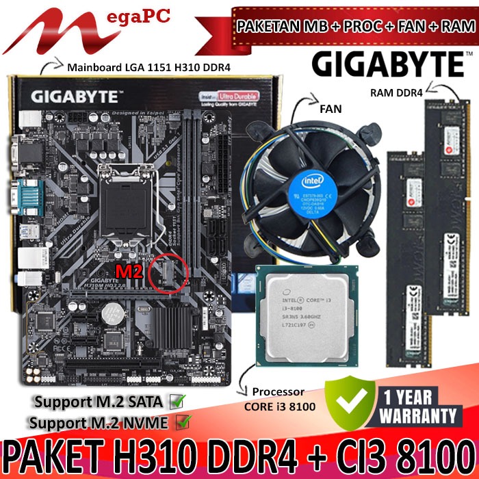 Jual Paketan Mainboard 1151 H110 H310 DDR4 + Core i3 8100 + FAN + RAM | Shopee Indonesia
