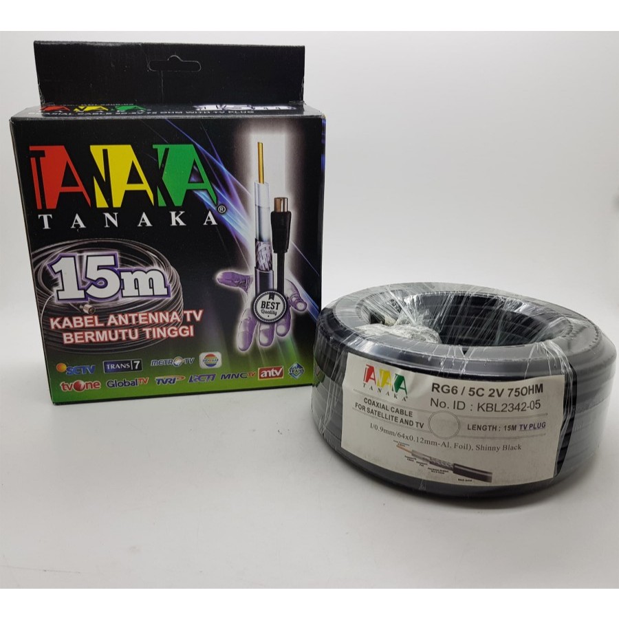 Jual Kabel Antena TV 15 Meter 15M tanpa booster 5C Merk TANAKA Original (terpasang jack TV ...