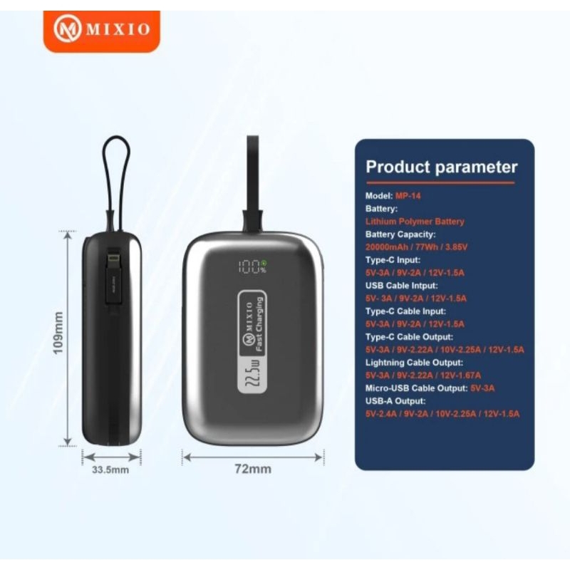 Jual Mixio Power bank Mp-14 20000Mah Small Size Powerbank 22.5w With ...