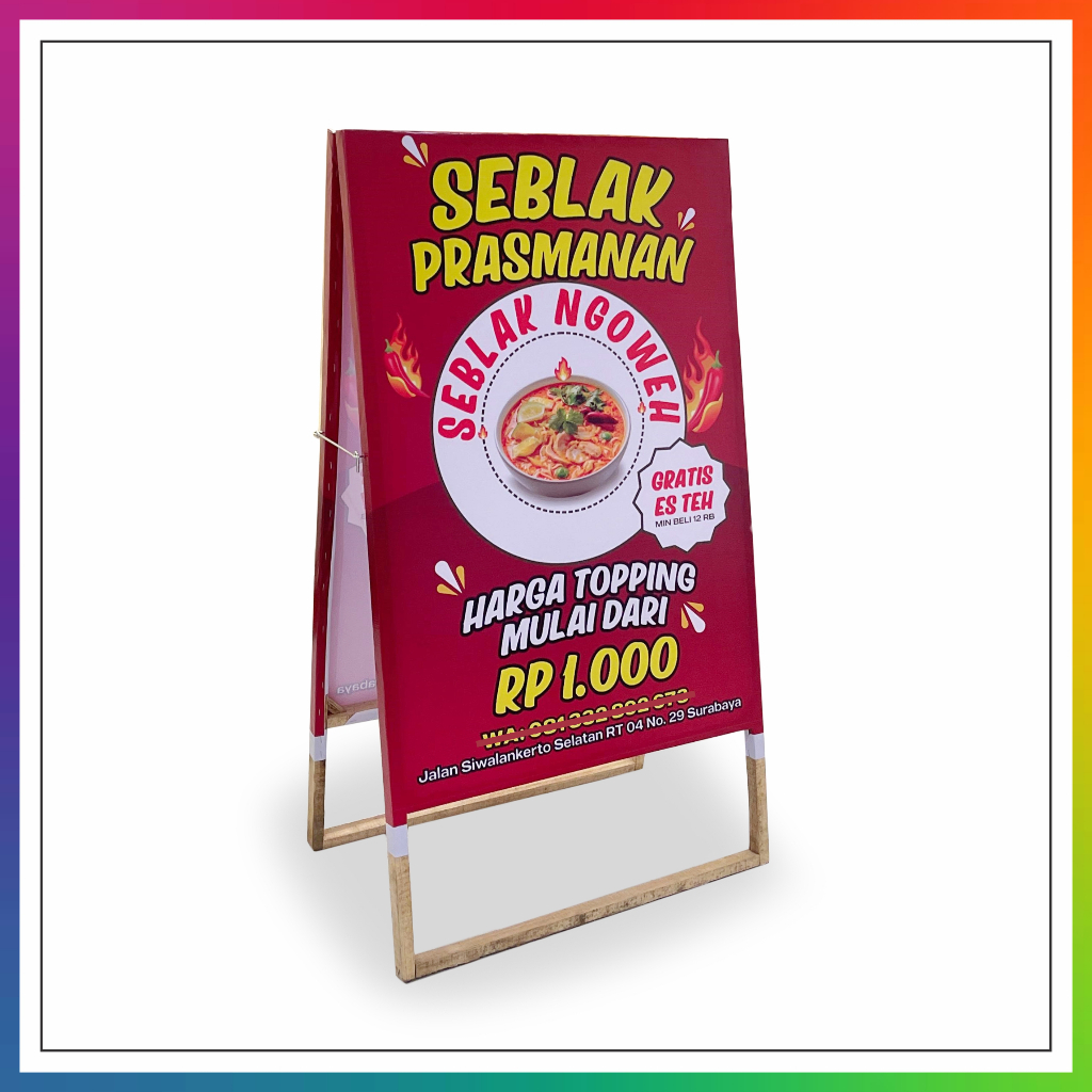Jual Stand Banner Berdiri Seblak Prasmanan Fullset | Spanduk Segitiga ...