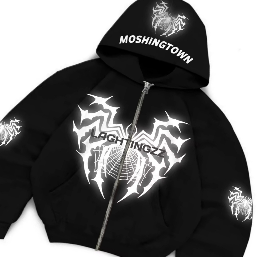 Jual MSTN - HOODIE ZIPPER BOXY OVERSIZED SPIDER BLACK LAGHTINGZZ ...