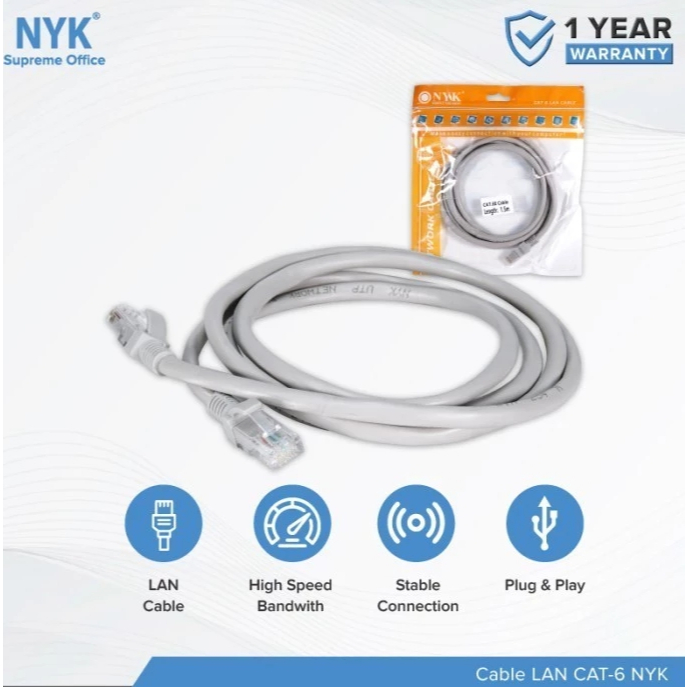 Jual NYK Kabel Lan Cat 6 RJ45 Ukuran Panjang 15M/20M/25M/30M | Shopee ...