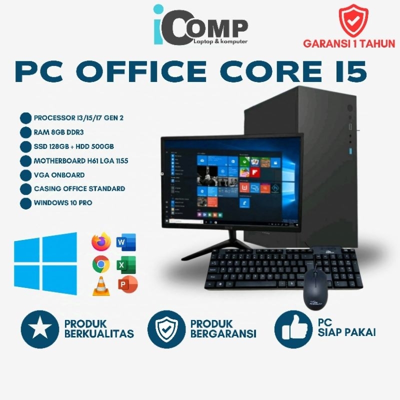 Jual PC Komputer core i5 RAM 8GB Monitor LED 19" new fullset siap pakai ...