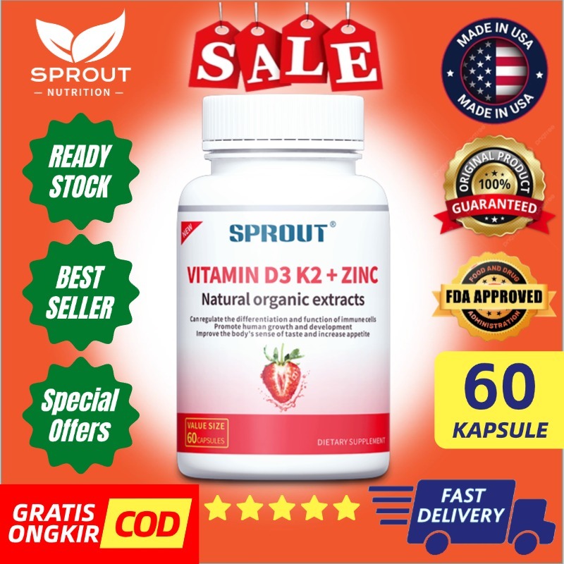 Jual SPROUT Vitamin D3 K2 + Zinc, Suplemen Makanan Alami Organik untuk ...