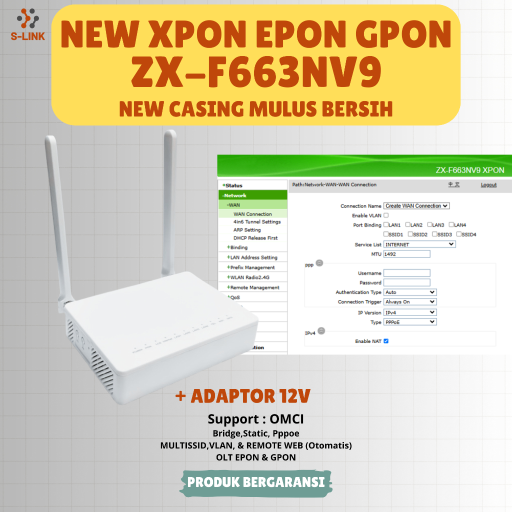 Jual ONT XPON EPON/GPON F663NV9 OMCI DENGAN ADAPTOR | Shopee Indonesia