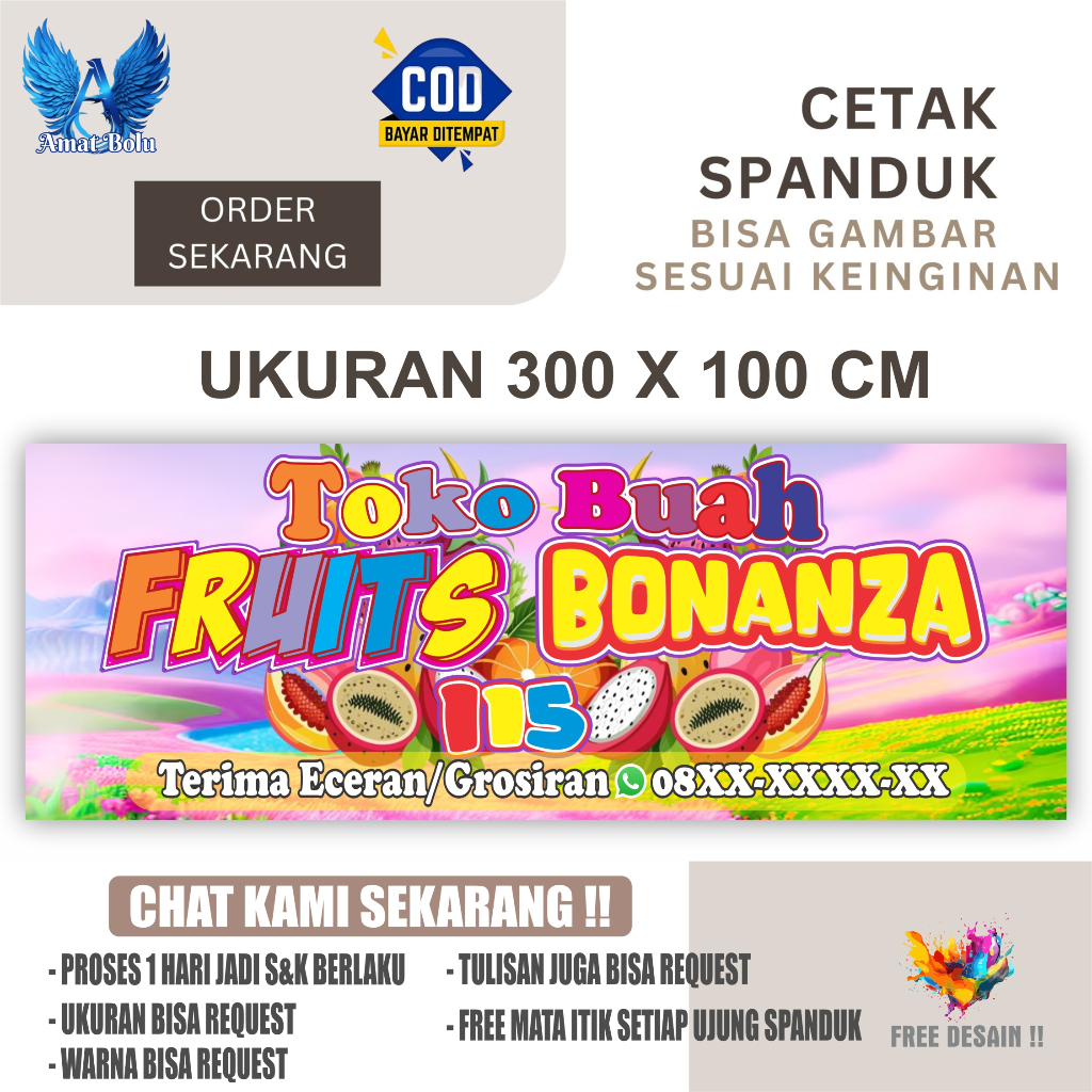 Jual Cetak Spanduk Banner Toko Buah Fruit Bonanza Costom Desain ...