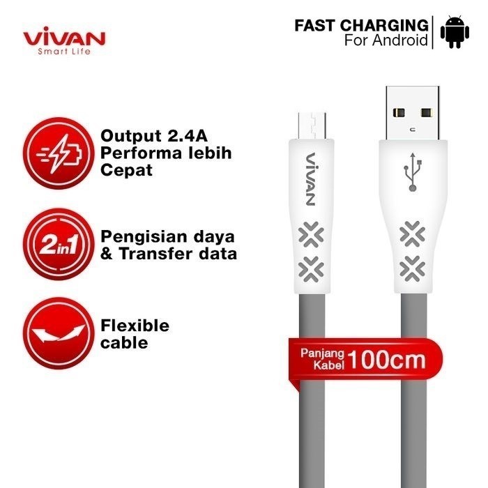 Jual VIVAN CTM100 Kabel Data 1M Flat Micro Usb Mini Tube Data Cable For ...